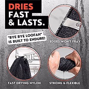 Extra Rough Exfoliating Washcloth - Extreme Body & Back Scrubber for Shower, Extra Long, Hygienic Exfoliator Wash Cloth, Men Or Women, 2 Count Pack, 1 Black & 1 Grey Color, Bye Bye Loofah