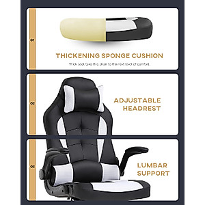 PC Gaming Chair Ergonomic Office Chair Computer Desk Chair with Armrests Headrest and Lumbar Support High Back PU Leather Executive Racing Chair for Home (White)