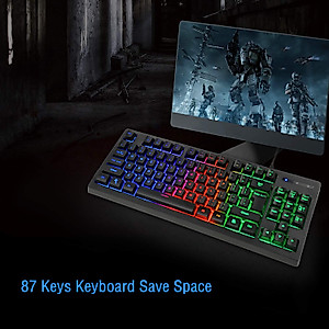 RGB 87 Keys Gaming Keyboard and Backlit Mouse Combo,BlueFinger USB Wired Rainbow Keyboard,Gaming Keyboard Set for Laptop PC Computer Game and Work