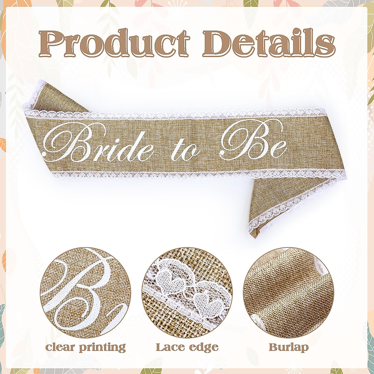 SilTriangle Bride to Be Sash Boho Bridal Shower Decorations Burlap Bachelorette Sash Bridal Party Sashes Engagement Party Decoration Wedding Bridal Shower Gifts