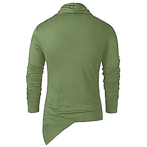 CLDREAM Mens Fashion Designer Draped Cowl Collar Shirts Hip Hop Irregular Hem Punk Sweatshirts Slim Fit Plain Sweatshirts