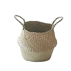 ifundom Flower Pot Woven Seagrass Belly Basket, Open Storage Basket, Laundry Basket, Picnic and Straw Beach Bag, Flowerpot Decoration Plants Pots