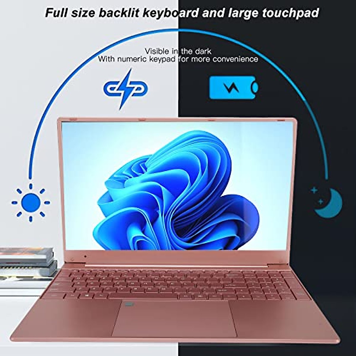 Laptop, 15.6in Laptop 100-240V 2K Resolution IPS Screen Full Size Backlit Keyboard Fingerprint Unlock 2.4G 5G WiFi with Touchpad for Business for Windows 10 (12+1TB US Plug)