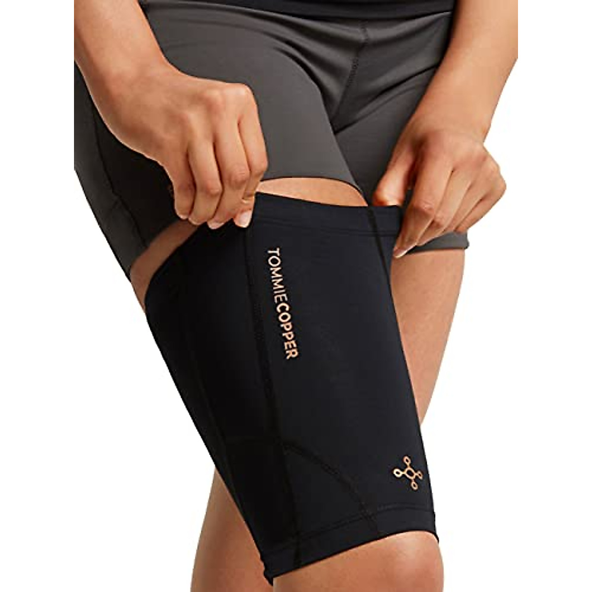 Tommie Copper Performance Compression Quad Sleeve, Unisex, Men & Women, Sweat Wicking Breathable Upper Leg Sleeve for Muscle Support & Recovery - Black - Large