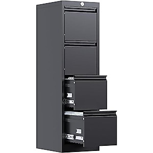 SUXXAN 4 Drawer File Cabinet, Metal Vertical File Storage Cabinet with Lock, Office Home Steel File Cabinet for A4 Letter/Legal Size, 14.96" W x 17.72" D x 52.36" H, Assembly Required (Black)…