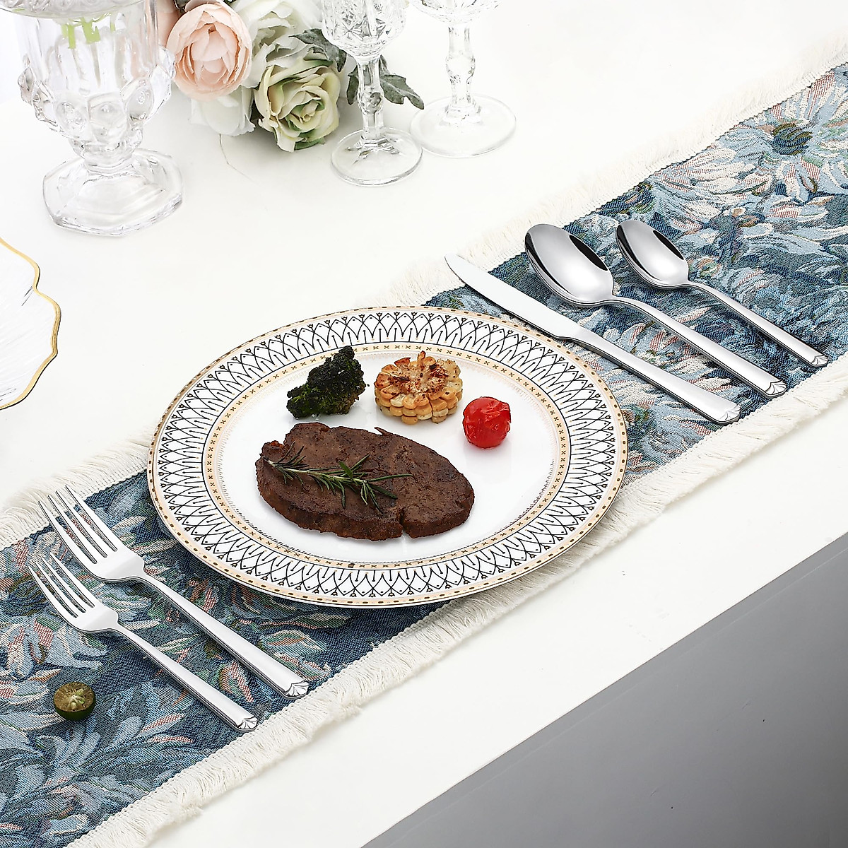 Silverware Set for 4, Prendcyx 23 Piece Stainless Steel Flatware Utensils Cutlery Set Including Knife Fork and Spoon, Dishwasher Safe, Mirror Polish