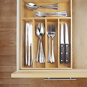 Teivio Silverware Set, Flatware Set Mirror Polished, Dishwasher Safe Service for 6, Include Knife/Fork/Spoon with Bamboo 5-Compartment Silverware Drawer Organizer Box (36 piece, Silver)