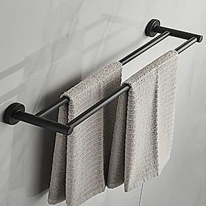 Bath Towel Bar Black Bathroom Towel Rack, Punch-Free Bathroom Rack, Stainless Steel Hand-Washing Towel Bar Double-Layer Household Towel Holder (Color : Elegant Black 40cm)