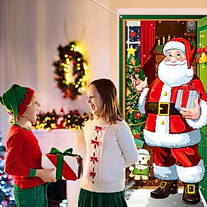 Christmas Door Cover Decoration Christmas Santa Claus Door Cover Xmas Door Hanging Banner Christmas Santa Background Banner for Home Front Door Holiday Christmas Decoration (Bright)