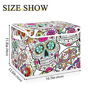 innewgogo Day Of The Dead Sugar Skulls Storage Bins with Lids for Organizing Closet Organizers with Handles Oxford Cloth Storage Cube Box for Room