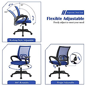Home Office Chair Desk Chair Computer Chair with Lumbar Support& Armrest, Adjustable Ergonomic Mid Back Task Chair Mesh Rolling Swivel Office Desk Chairs for Bedrooms, Blue