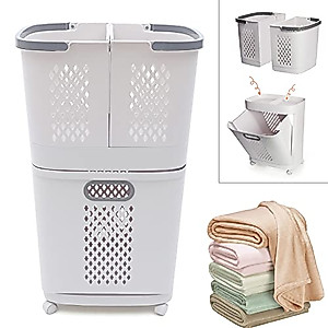 Laundry Hamper, Large Storage Basket Sorter 3 Tiers Organizer for Dirty Clothes Toys Towel,Heavy Duty Laundry Cart Baskets with Wheels in Laundry Room Organization
