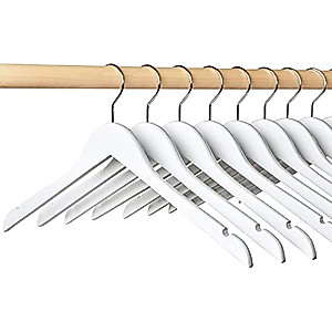 Amber Home Smooth White Finish Solid Wood Shirt Dress Hangers 10 Pack, Sturdy Wooden Coat Hangers with Precisely Notches, Clothes Hangers for Jacket, Camisole, Bridal (White, 10)