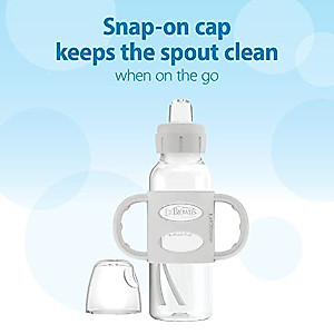 Dr. Brown's Milestones Narrow Sippy Spout Bottle with 100% Silicone Handles, Easy-Grip Handles with Soft Sippy Spout, 8oz/250mL, Green & Gray, 2-Pack, 6m+