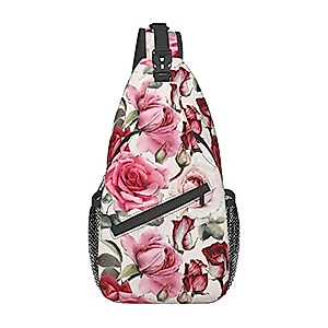 SUPLUCHOM Sling Bag Red Rose Watercolor Floral Hiking Daypack Crossbody Shoulder Backpack Travel Chest Pack for Men Women