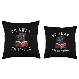 Pugs N Books Black Pug Book Lover Go Away Dog I'm Reading Funny Women Kid Throw Pillow, 16x16, Multicolor