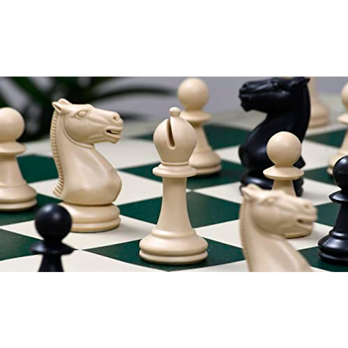 CHESSBAZAAR Study Library Tournament Plastic Chess Pieces & Roll Up Chess Board Combo |32 Pieces with 15 Inches Rollup Chessboard | Weight-340 grams | Black & Off-white |Plastic chess Set | Board Game