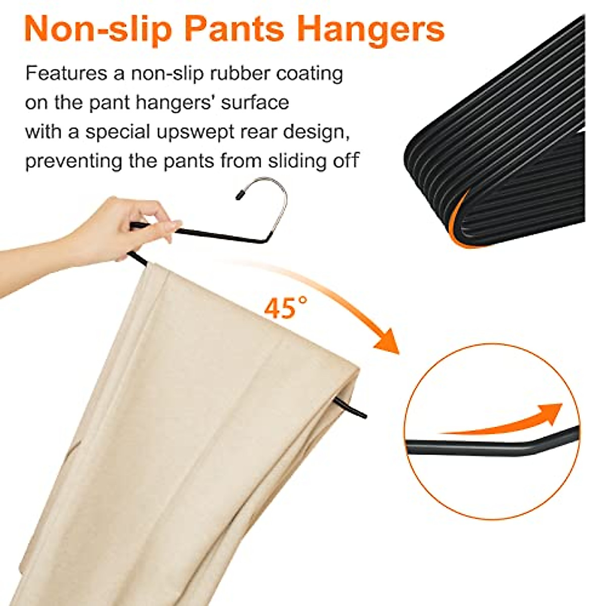 ELONG HOME Slack Pants Hangers, 30 Pack Open Ended Design Durable Anti-Rust Chrome Metal Hangers, Hangers Non Slip Rubber Coating, Slim & Space Saving Jeans Hanger for Easy-Slide Pants
