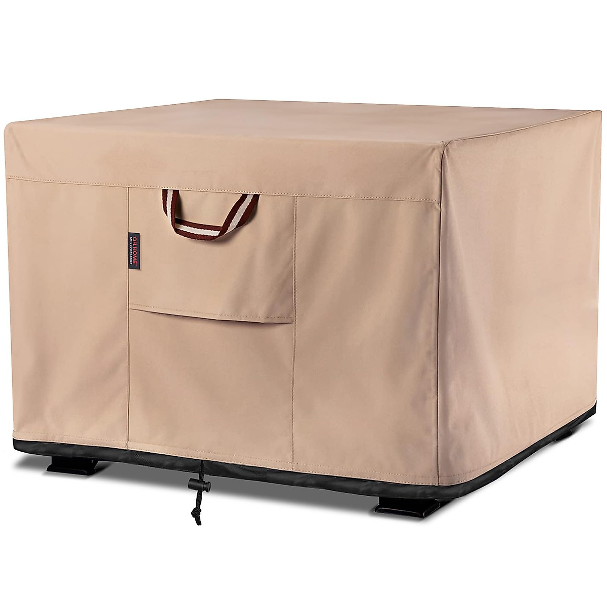 Fire Pit Cover Square - 25-28 Inch Heavy Duty 900D Strong Tear-Resistant and UV Resistant and Waterproof and Fading Resistant Material Polyester Firepit Covers Square for Outdoor Fire Table - Wheat