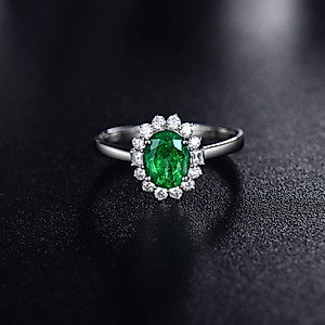 Lanmi 14K Rose White Gold Natural Emerald Promise Engagement Wedding Rings for Women Ladies Gift Promotion