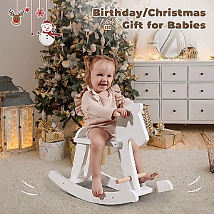 labebe - Wooden Rocking Horse, Baby Wood Ride On Toys for 18 Months Up, White Rocker Toy for Kid, Toddler Ride Animal Indoor/Outdoor, Boy&Girl Rocking Animal, Infant Ride Toy, Christmas/Birthday Gift