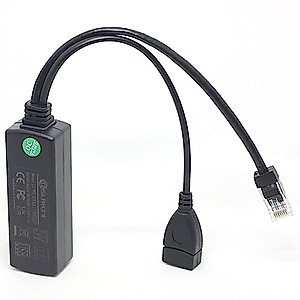 DSLRKIT Gigabit Ethernet Active PoE Splitter 48V to 5V 2.4A with USB Female Type A Port