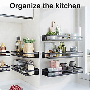 YANYYGu Wall Mounted Rectangular Storage Shelf for Bathrooms, Waterproof and Rustproof Bathroom Shower Caddy, Kitchen Spice Rack, Nail-Free Installation（8 Inch Black）