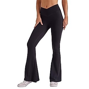 TOPYOGAS Women's Casual Flare Leggings Crossover High Waisted Bootleg Wide Leg Casual Bootcut Yoga Pants Black