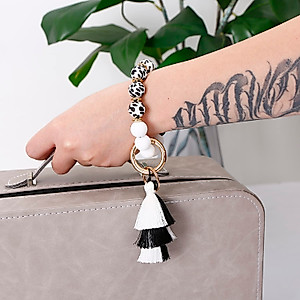 Poagoep Silicone Key Ring Bracelet Beaded keychain Wristlet Beaded Bangle Wristlet Keychain House Car Keys for Women(3cow)