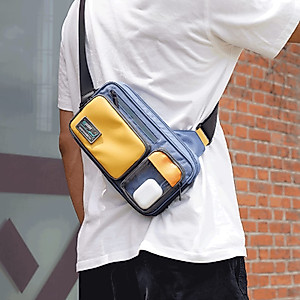 GeekShare Large Capacity Multifunctional Switch/Switch OLED Travel Carrying Case-Color Contrast Laser Messenger Bag Compatible with Switch (Blue & Yellow)