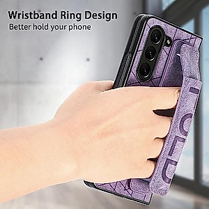 Bizzib for Samsung Galaxy Z Fold 5 Case, Leather TPU Slim Fit Shockproof Full Body Protective Cover with Flexible Grip Strap Compatible with Galaxy Z Fold 5-Purple