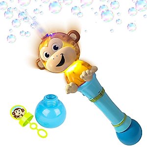 ArtCreativity Light Up Monkey Bubble Blower Wand - 12 Inch Illuminating Bubble Blower with Thrilling LED Effects, Batteries and Bubble Fluid Included, Great Gift Idea, Party Favors - Assorted Colors