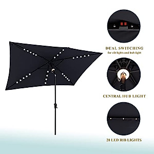 Jarka&Co 6.5 x 10 ft Rectangular Solar Powered Patio Market Table Umbrella Outdoor with LED Lights and Tilt, Black