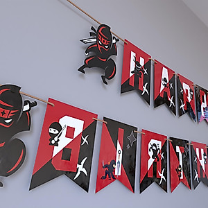 Nelton Ninja Party Supplies Includes Cake Topper, 24 Cupcake Toppers, 20 Latex Balloons, Happy Birthday Backdrop, 1 Table Cloth , 1 Banner