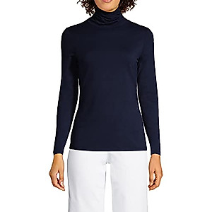 Lands' End Women LWCM Shaped Turtleneck Radiant Navy Tall Medium