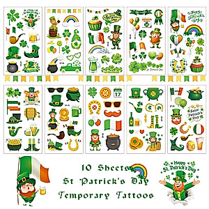St Patricks Day Accessories Temporary Tattoos 10 Sheets,Saint Patricks Day Accessories Green Shamrock Irish Waterproof Clover Tattoo Stickers for Women Men,St Patricks Day Decor Party Favor Supplies