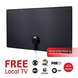 GE Ultra Edge Indoor HD Digital TV Antenna, Long Range Smart TV Antenna, Slim Décor Reversible Black White Design, Supports 4K HD Smart TV VHF UHF, 6ft Coax HDTV Cable, 11264