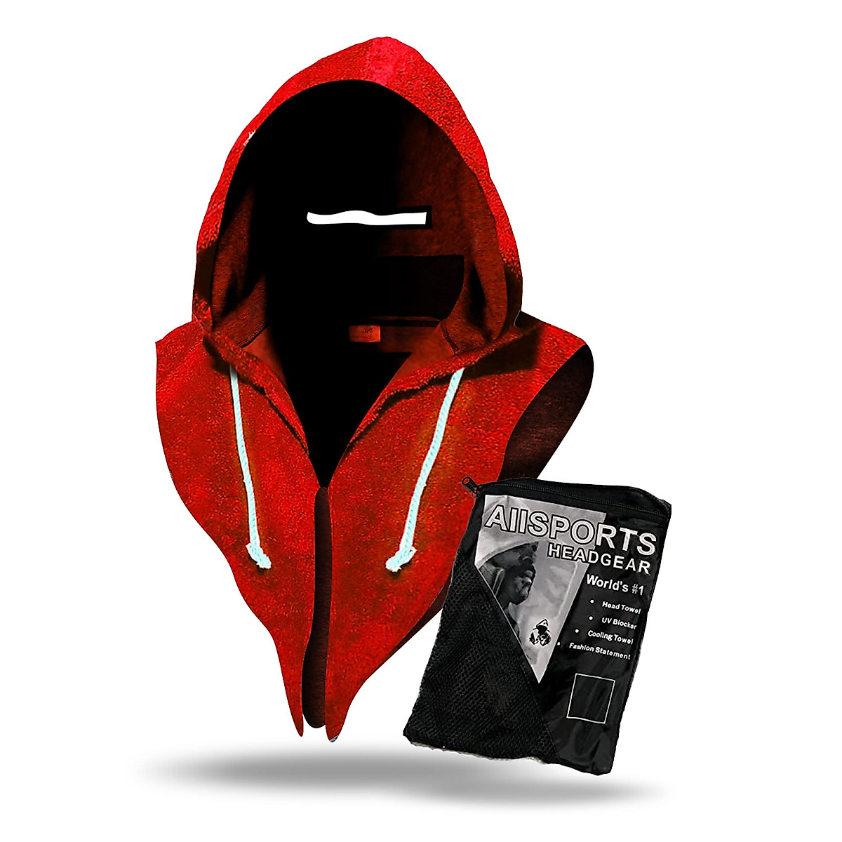 AllSportsHeadGear Head Towel, Absorbent Cooling Hoodie Towel with Internal Pockets for Ice and Heat Packs, Cooling Towels for Athletes, Soft, Breathable Sweat Towel for Gym, Daily Use and More, Red