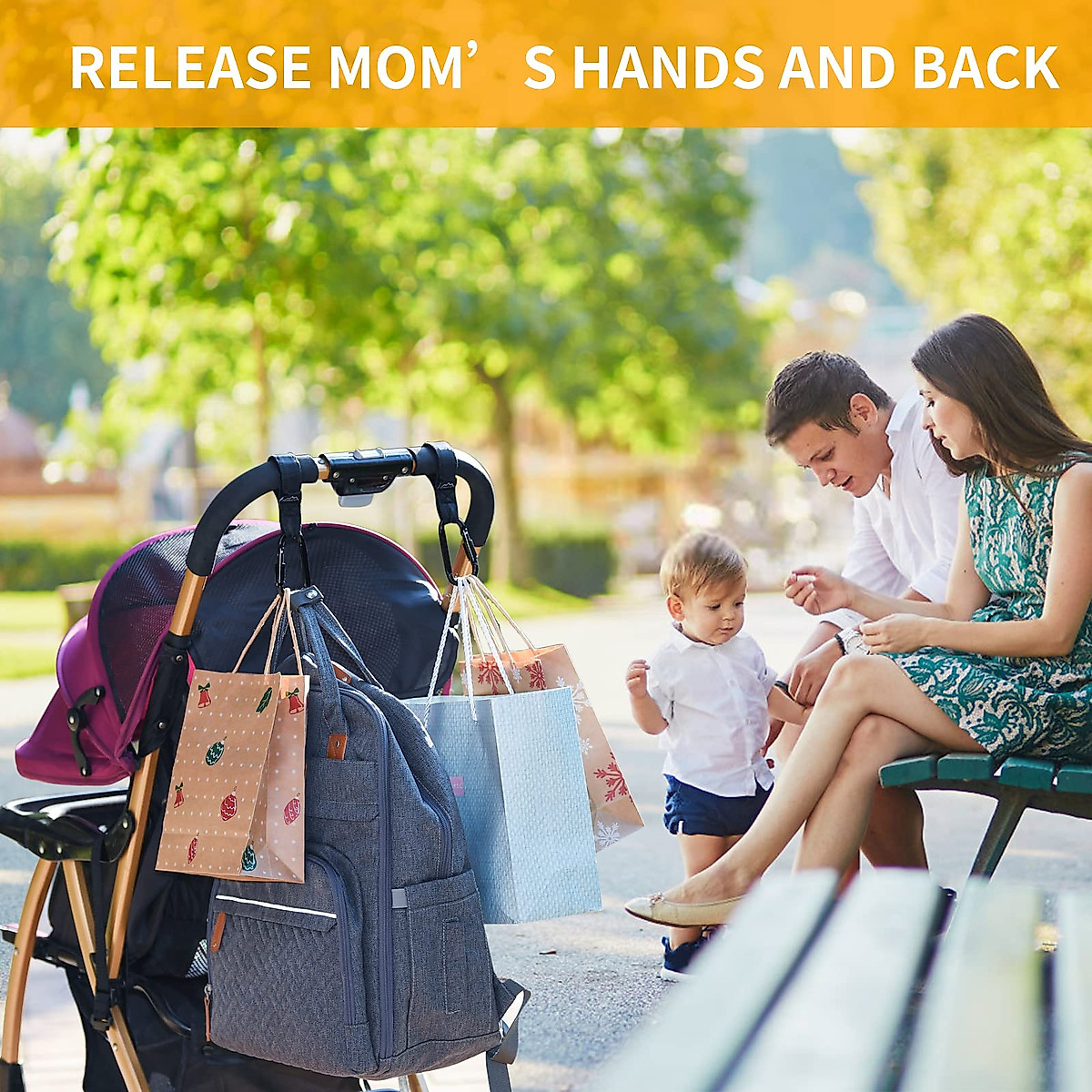 MoBearer Stroller Hooks for Hanging Bags and Shopping-Multipurpose Strolller Straps-Mom Hooks-Stroller Clips for Bags, 2 Pack Black Baby Stroller Hooks