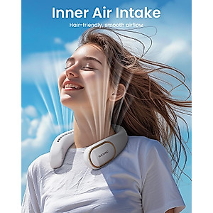 SHEWIND Portable Neck Fan - Bladeless LED Displayed Personal Fans 4000mAh 10W Fast Rechargeable - Wearable 3 Speeds Cooler Birthday Gift for Men Women Outdoor Travel (White)