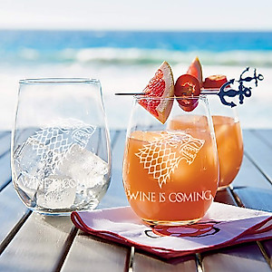 Game of Thrones Merchandise - Wine is Coming Stemless Wine Glass - 21 oz Large Permanently Etched, Dishwasher Safe Glass - Ready for Gifting! Christmas Gift for Game of Thrones fan