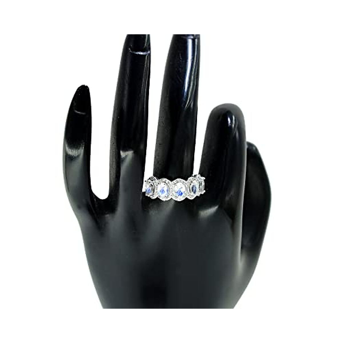 925 Sterling Silver Natural Blue Fire Rainbow Moonstone Ring Statement Ring June Birthstone Wedding Jewelry Proposal Ring Engagement Gift For Girlfriend Gift For Her (Sterling Silver, 9.25 US)