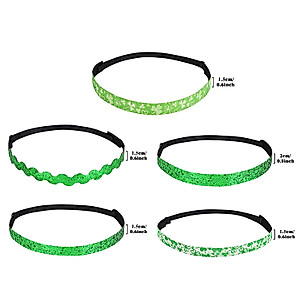 MoKo St Patricks Day Headband 5Pack, Non-Slip Stretchy Green Glitter Clover Headbands Accessories for Women Girls Teens