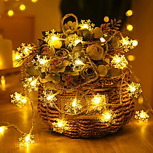 SRZR Christmas Lights,Snowflake String Lights Battery Operated Waterproof 20ft, 40 LED Fairy Lights for Xmas Garden Patio Bedroom Party Decor Christmas Decorations,Warm White SRZR007
