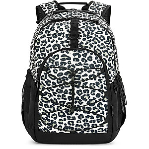 Choco Mocha Snow Leopard Backpack for Teen Girls, Travel School Backpack for Girls High Middle School 18 Inch Large Bookbag, Black