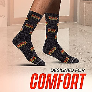 PERRI'S SOCKS- KISS® All Over Logo Crew Socks, Officially Licensed Rock Band Flat Socks, Cushioned Novelty Socks for Men and Women - Grey, Large KSA301-036-L