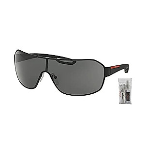 Prada PS52QS DG01A1 37MM Black Rubber/Grey Rectangle Sunglasses for Men + BUNDLE With Designer iWear Complimentary Eyewear Kit