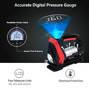 Avid Power Tire Inflator Air Compressor, 12V DC Car Tire Pump with LED Light, Digital LCD Display, Auto Shut Off