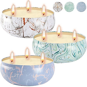 Citronella Candles Outdoor, Large Citronella Candle Set of 3, 12 oz 3 Wick Citronella Oil Candle, 240 Hour Burn Time, Natural Soy Wax Huge Jar Candles for Patio Home Yard Camping