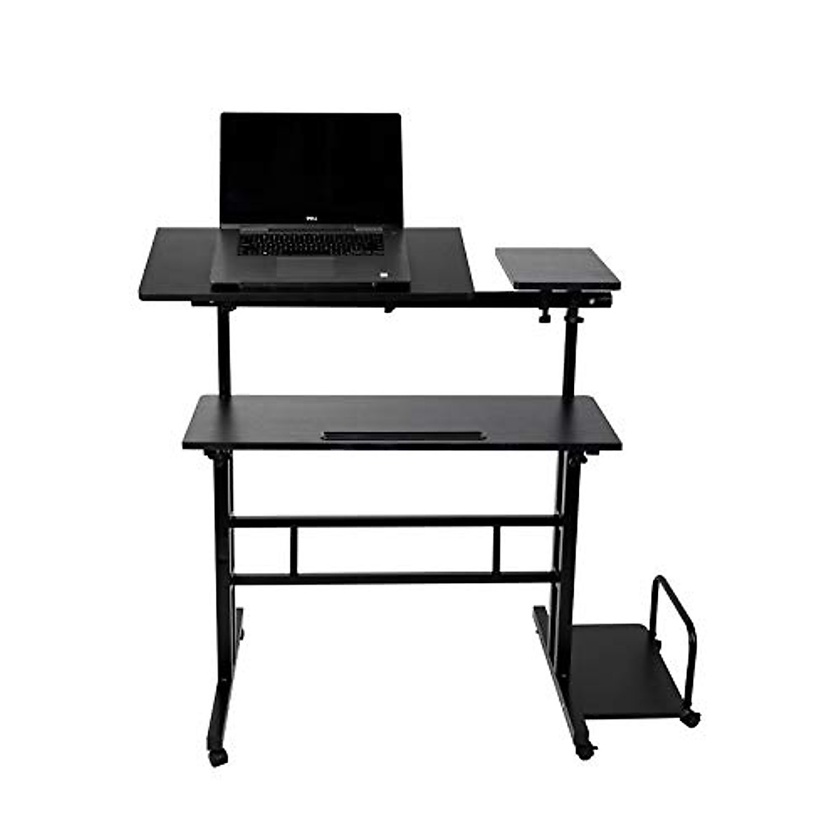 Mind Reader Woodland Collection, Mobile Sit/Stand Laptop Desk with Side Storag Adjustable, Tiltable, Lockable Casters, Portable, X-Large, Black